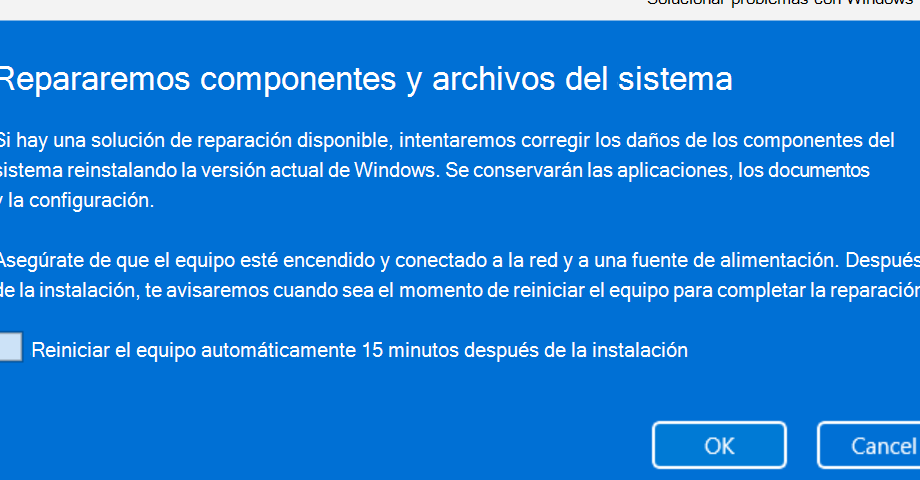 Vuelva a instalar la versión actual de Windows para reparar archivos y ...