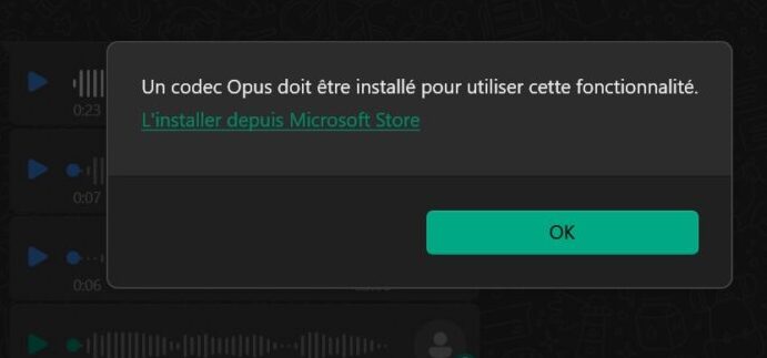 Debe tener Opus Codec instalado para realizar este error de WhatsApp