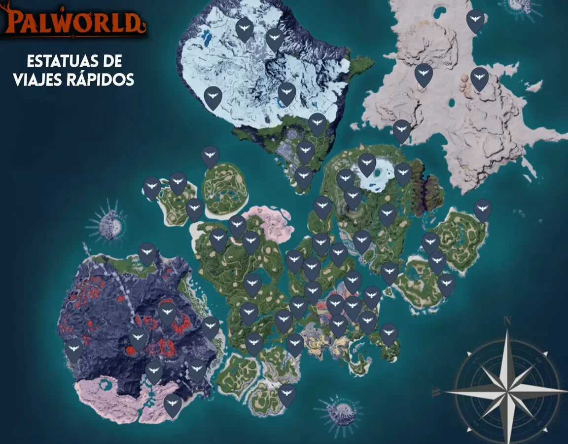 Mapa de viaje rápido de Palworld: todas las ubicaciones de las estatuas