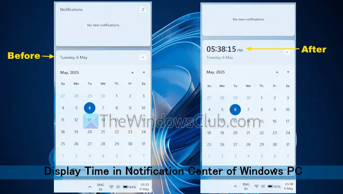 Cómo mostrar tiempo en Windows 11 Notifications Center
